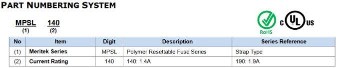 MPSL Series | PPTC 1.40~7.00A, 6V Lo Rho Strap - Meritek Electronics ...